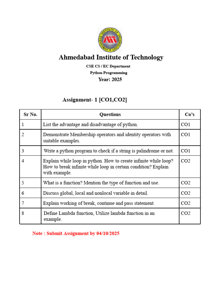 Python Programming Assignment - 1.Docx | PDF