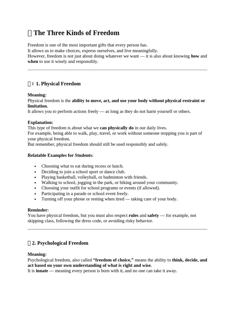 Understanding Physical Freedom Examples | PDF | Courage | Psychological ...