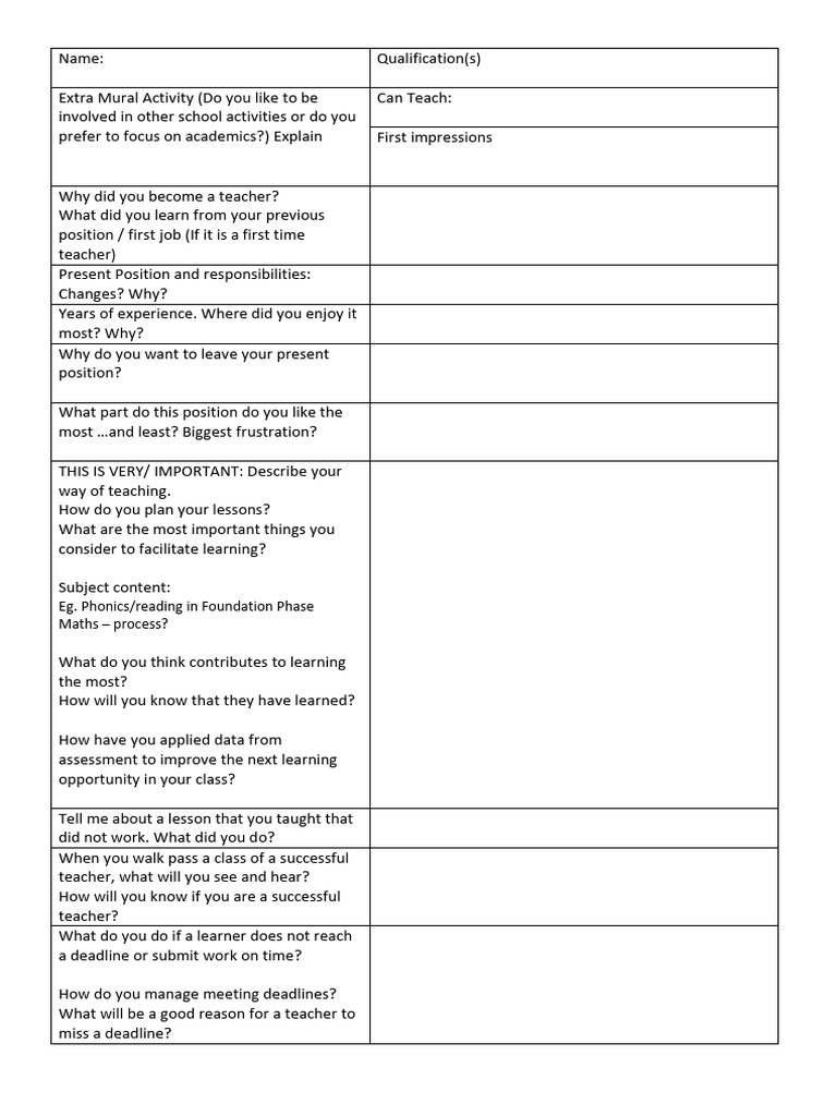 Teacher Interviews MASTER Copy | PDF | Teachers | Learning