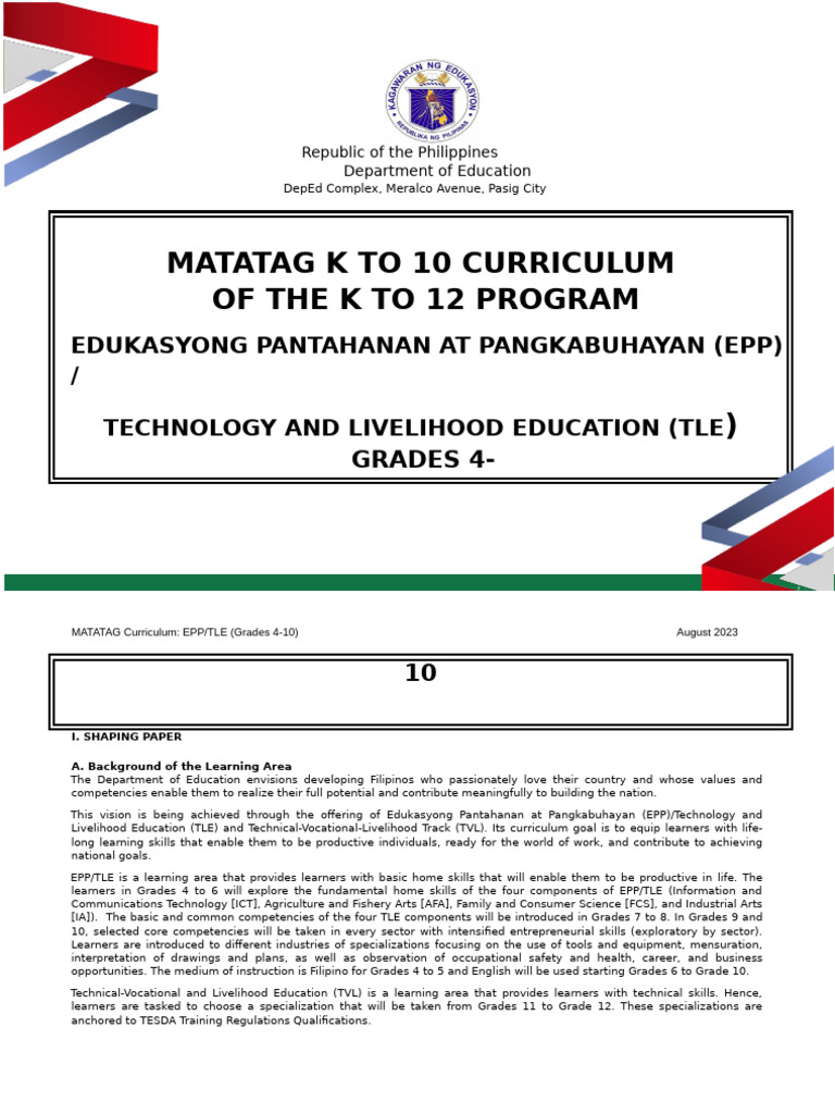 Final Matatag Epp Tle CG 2023 Grades 4 10 | PDF | Educational Technology | Learning
