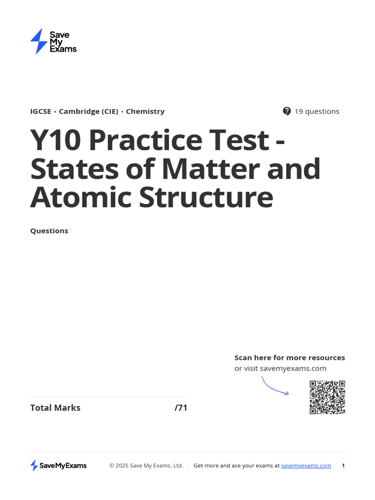 Y10 Practice Test - States of Matter and Atomic Structure | PDF ...