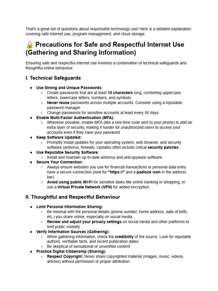 Explain The Precautions You Can Take To Ensure Saf... | PDF | Cloud ...
