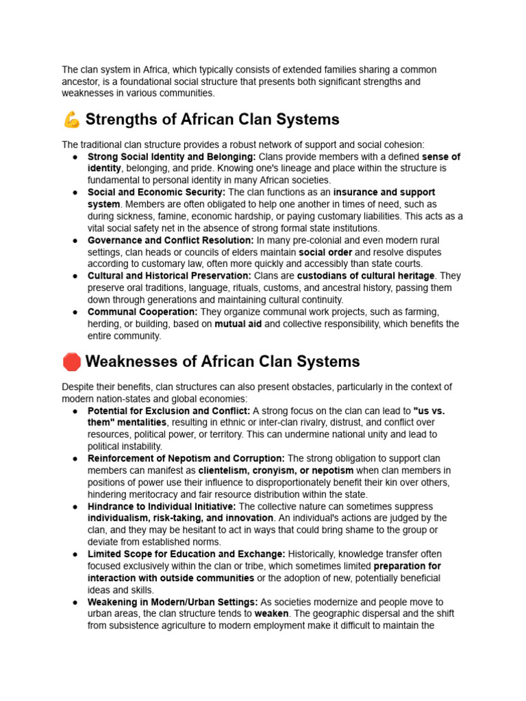 Explain The Strength and Weakness of Clans in Afri... - 1 | PDF ...