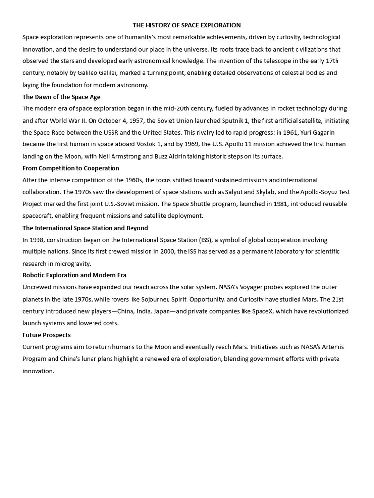 Overview of Space Exploration History | PDF | Space Exploration | Nasa