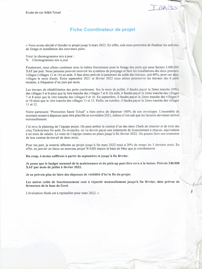 Fiche Coordinateur de Projet 2 | PDF