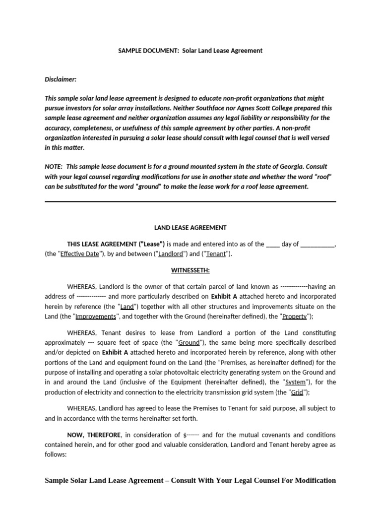 Solar Land Lease Agreement Sample | PDF | Leasehold Estate | Lease