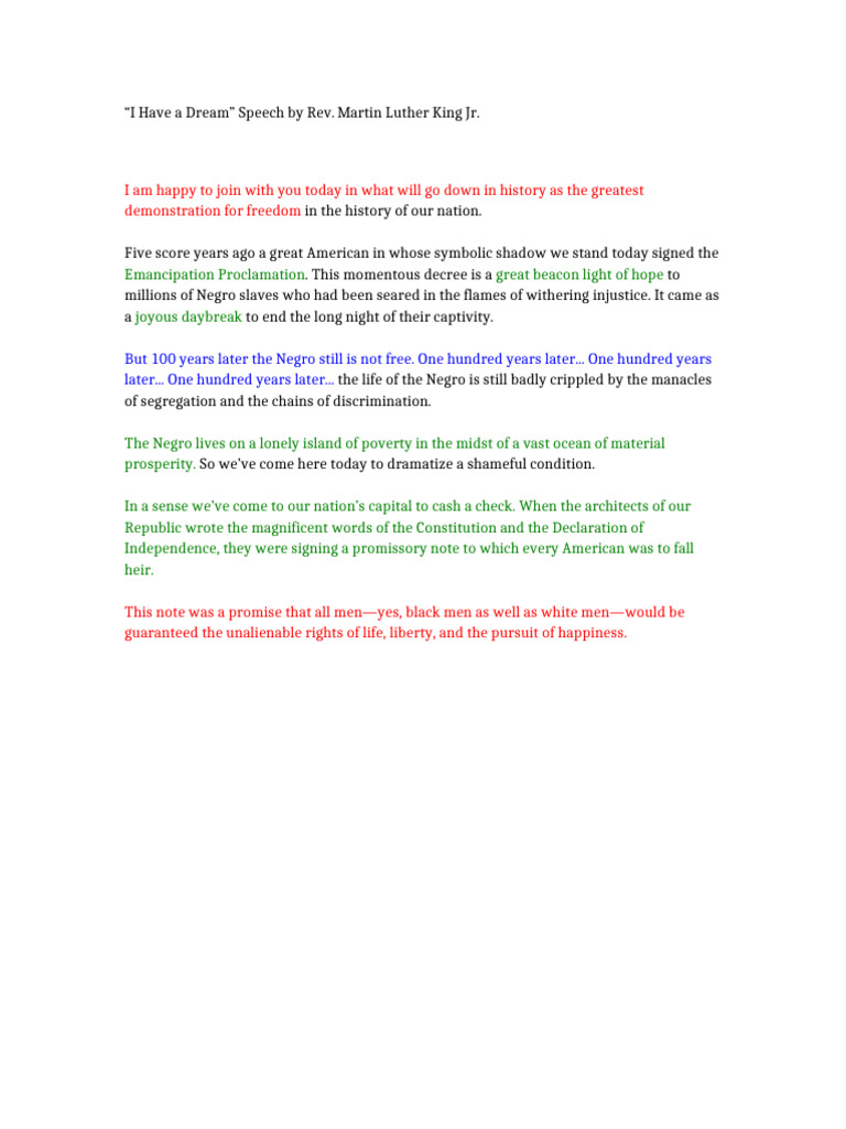 I Have A Dream Colored Analysis | PDF