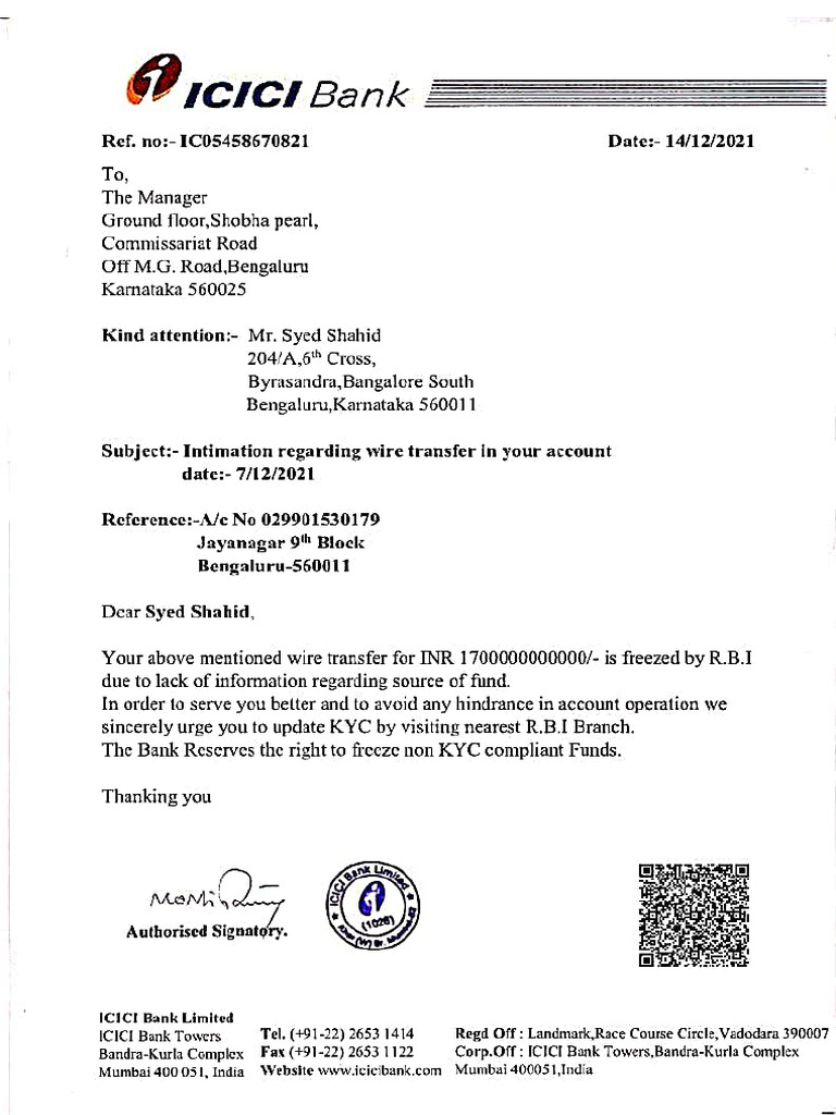 Mr. Syed Shahid Rbi File Bank Letter | PDF