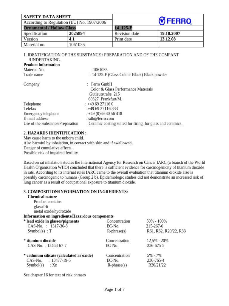 02-14125 Black Powder | PDF | Toxicity | Titanium Dioxide