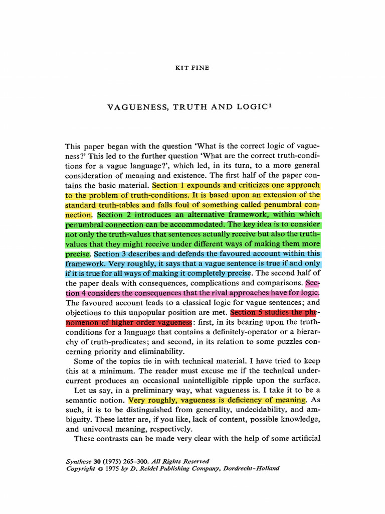 Vague Language: Truth and Logic Analysis | PDF | Vagueness | First ...