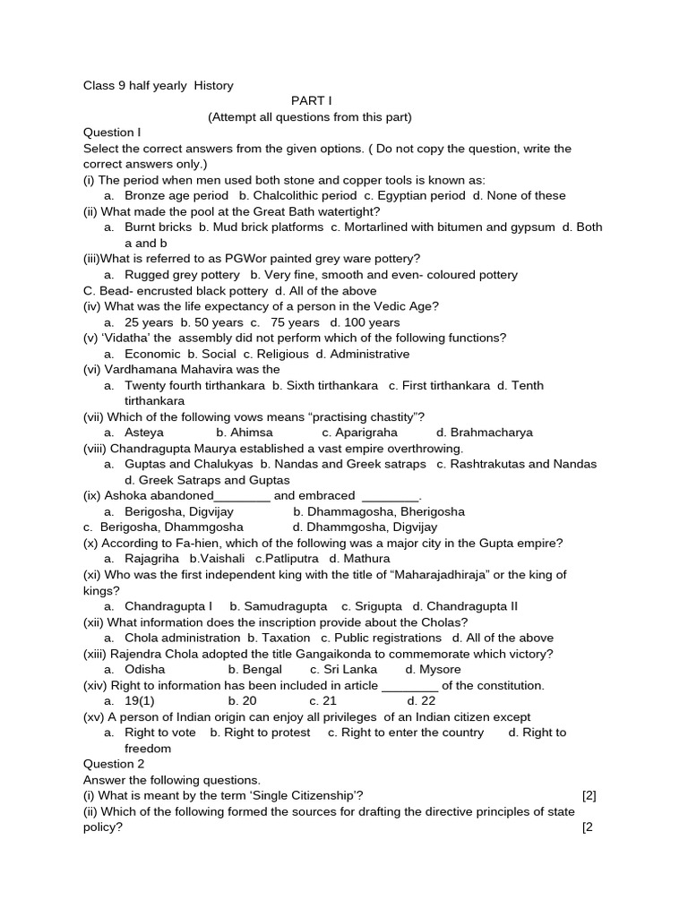 Class 9 Half Yearly History | PDF