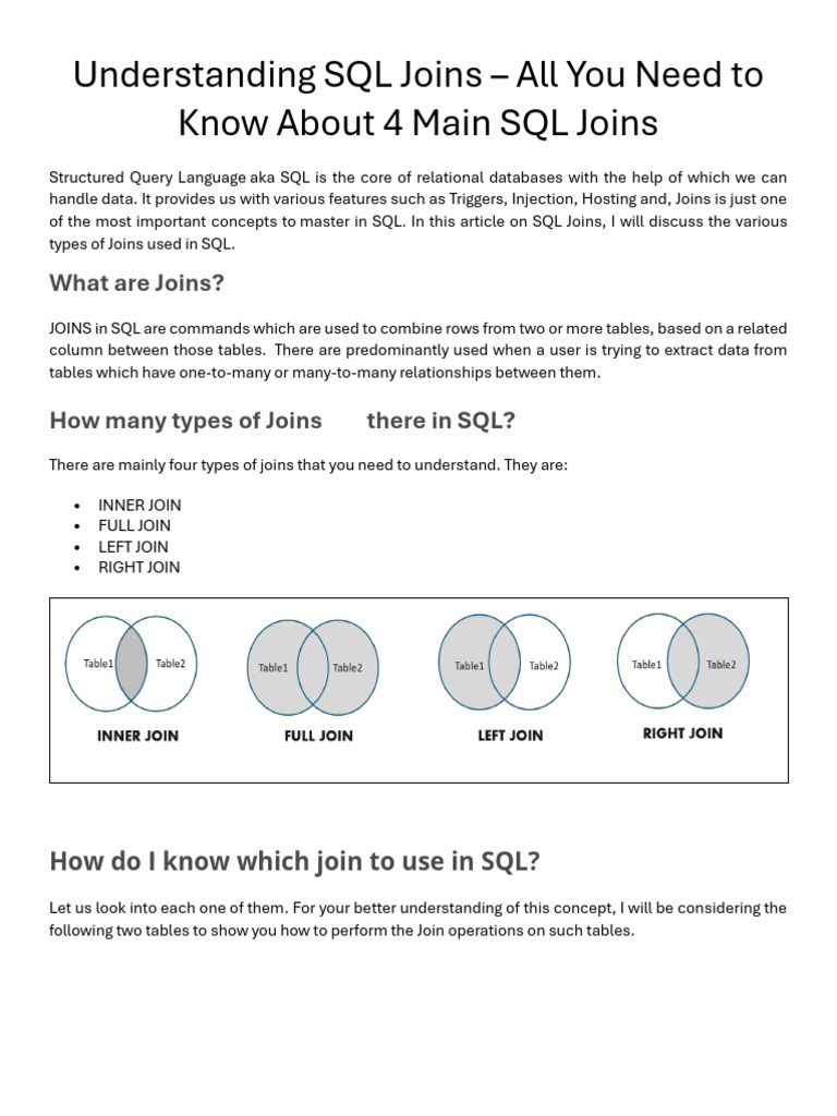 Joins in SQL | PDF | Sql | Table (Database)
