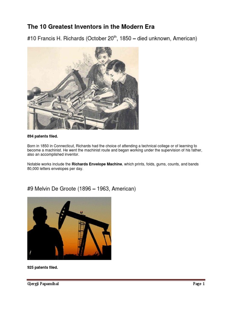 The 10 Greatest Inventors in The Modern Era | Download Free PDF ...