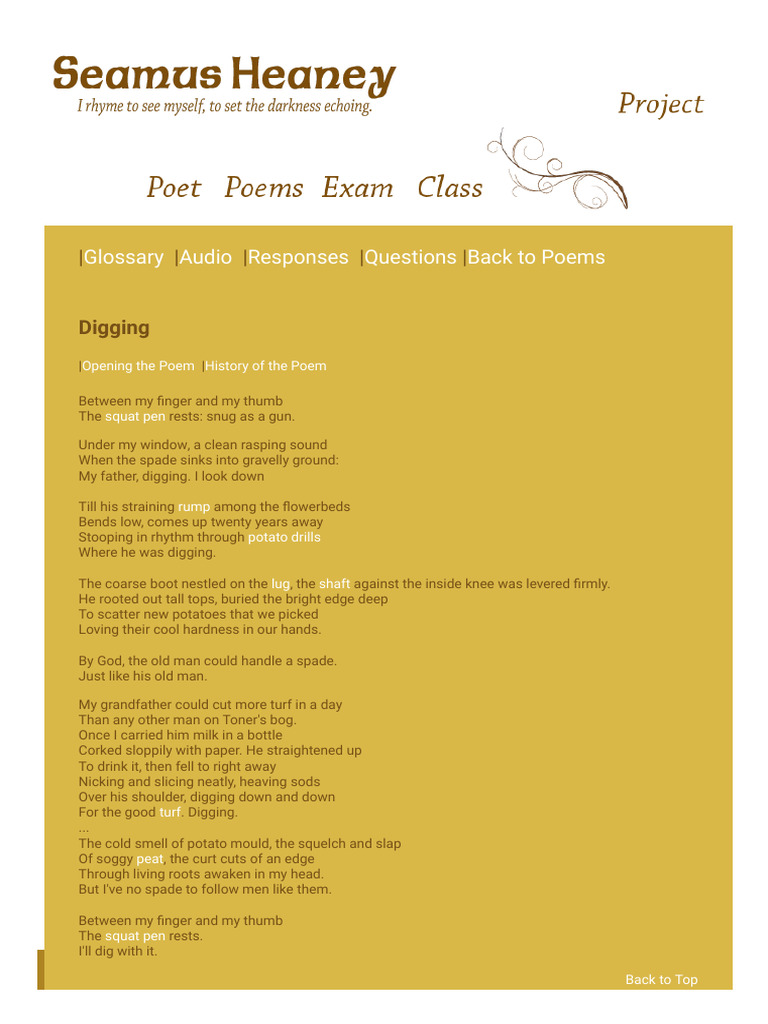 Heaney's "Digging": Roots and Reflection | PDF