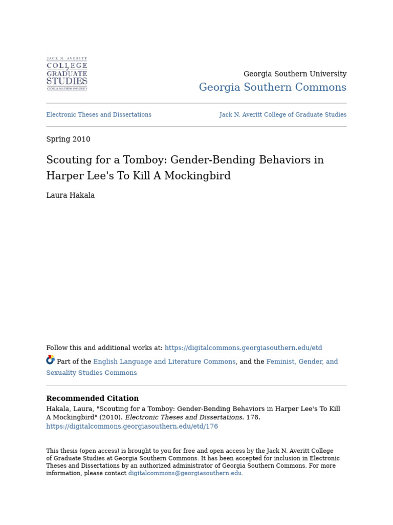 Scouting For A Tomboy Gender-Bending Behaviors in Harper Lees T | PDF ...