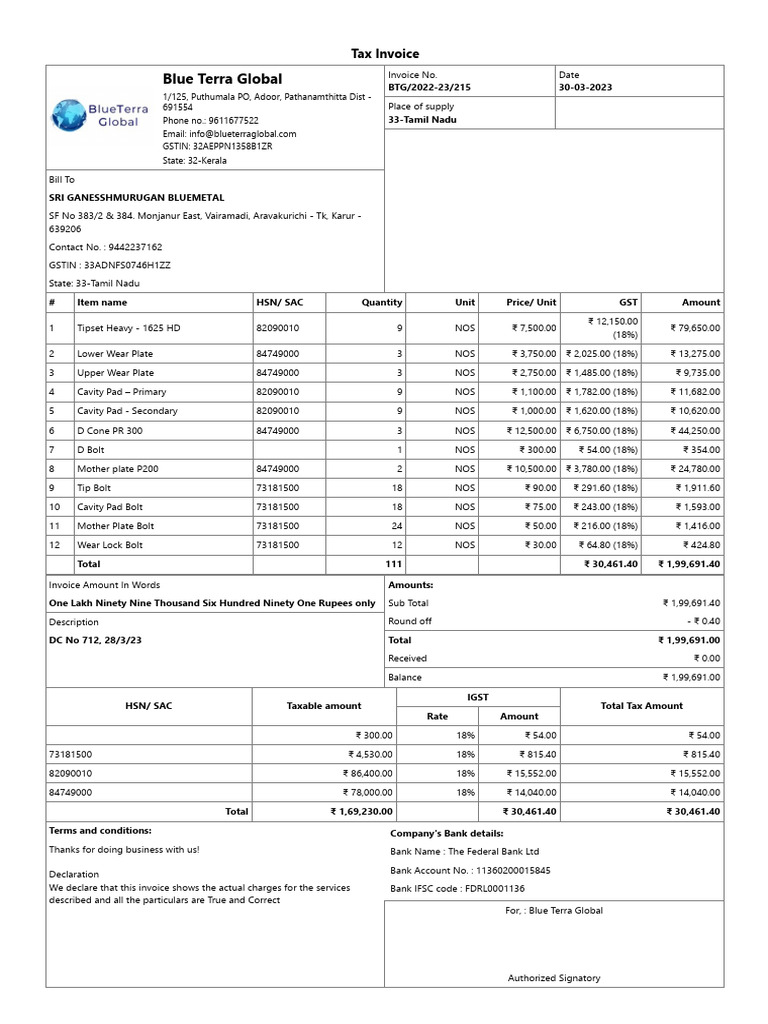 Blue Terra Global: Tax Invoice | PDF | Payments | Taxes