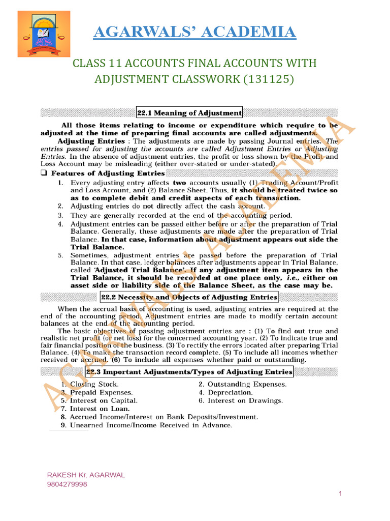 Class 11 Accounts Final Adjustments | PDF | Accounting | Financial ...