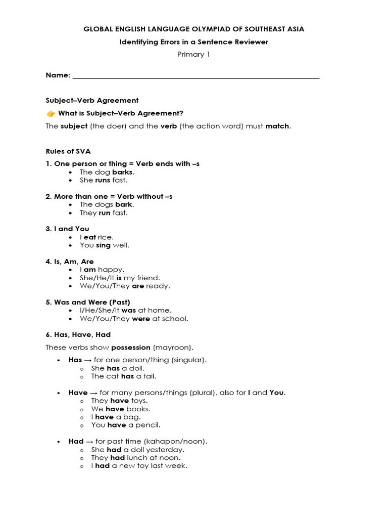 Identifying Errors in A Sentence Reviewer | PDF | Subject (Grammar ...