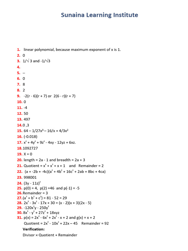 Answer Key Gr9 Ch1,2,3 PS | PDF | Cartesian Coordinate System | Numbers