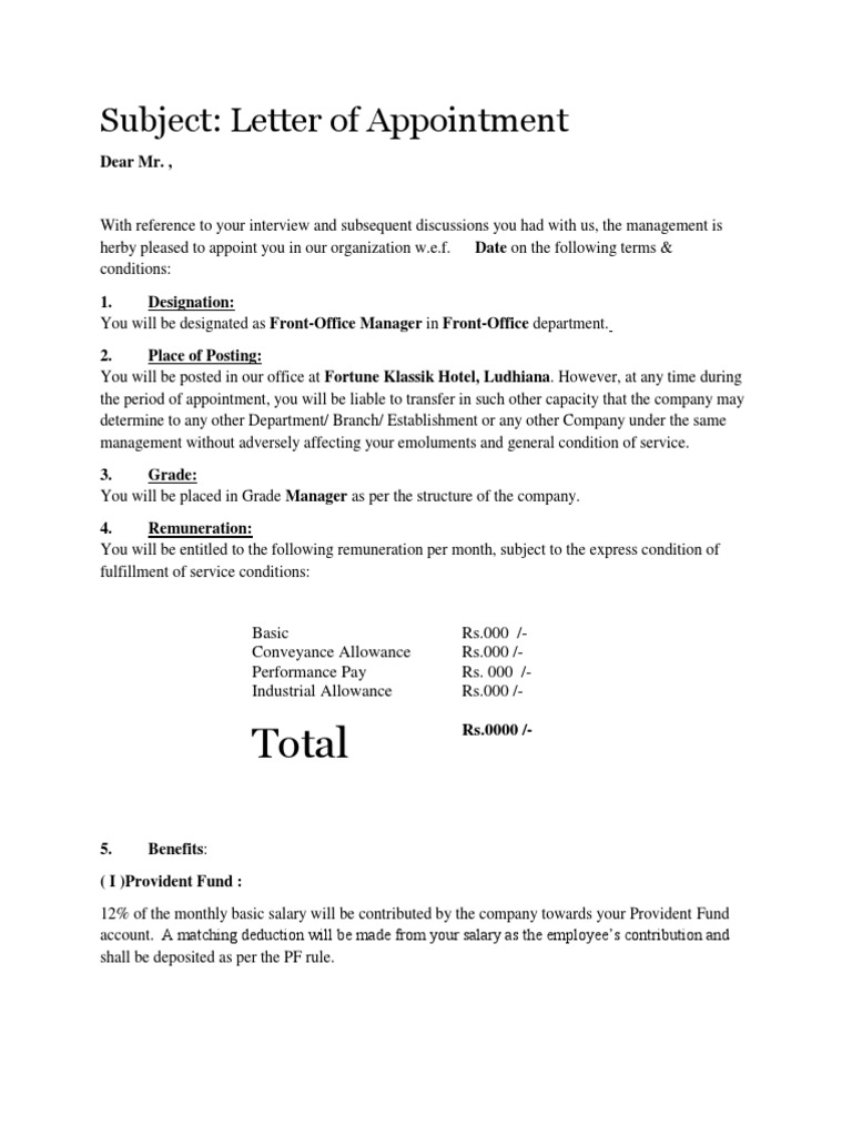 Hotel Front Office Manager Appointment | PDF | Salary | Employment