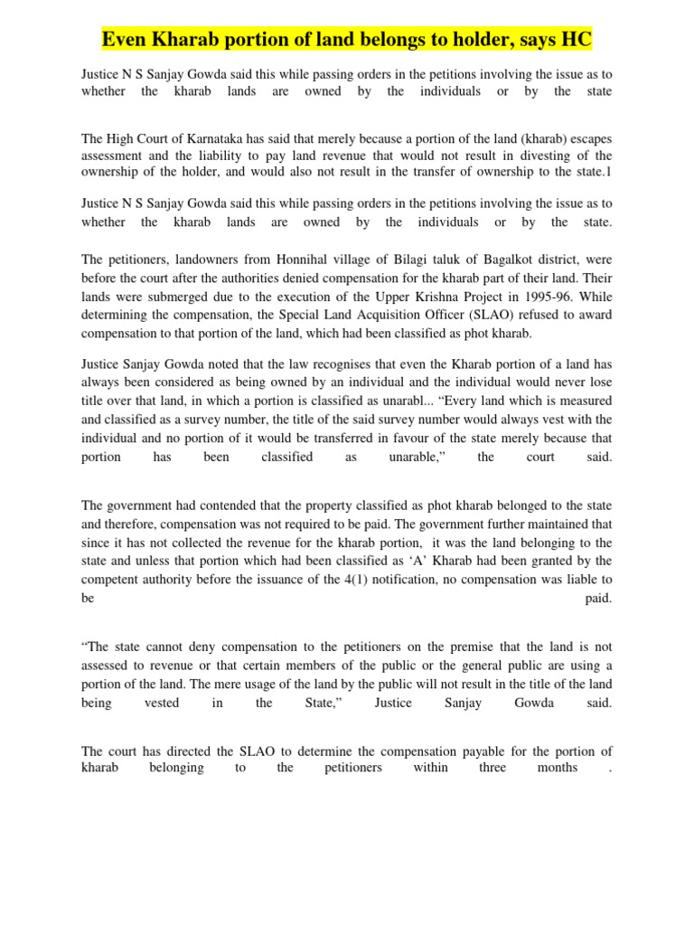 Kharab Land Ownership Ruling by HC | PDF | Civil Law (Common Law ...