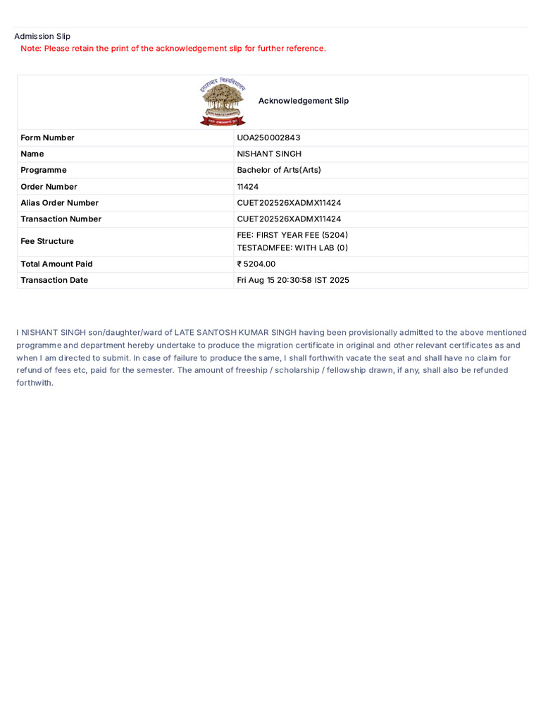 Acknowledgement Slip | PDF