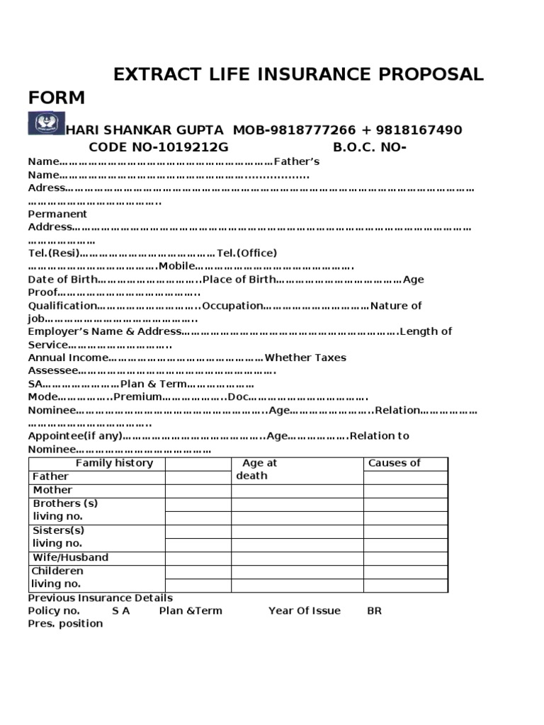 Extract Life Insurance Proposal Form | PDF