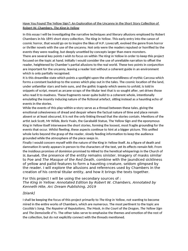 Uncanny Narratives in The King in Yellow | PDF | The King In Yellow ...