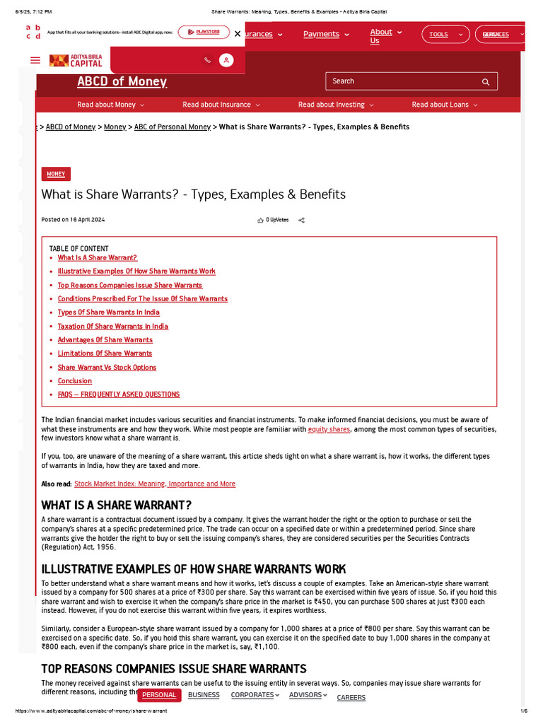 Understanding Share Warrants in India | PDF | Stocks | Warrant (Finance)