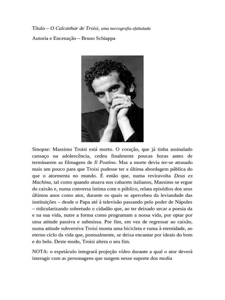 O Calcanhar de Troisi de Bruno Schiappa Sinopse e Cachet 2 | PDF