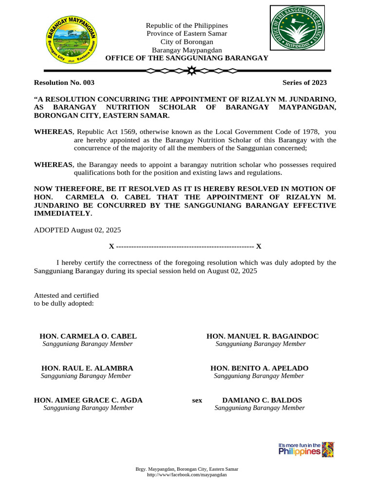 Resolution Concurring Appointment | PDF