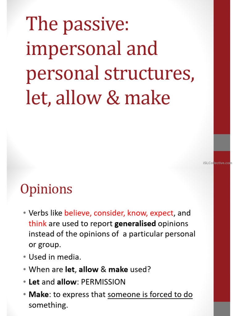 Passive Voice - Impersonal & Personal Structures | PDF | Verb ...