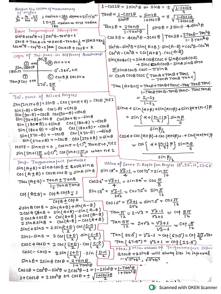 Trigonometric Formula Sheet | PDF