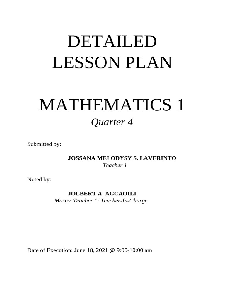 Mathematics 1 Lesson Plan: Days of the Week | PDF