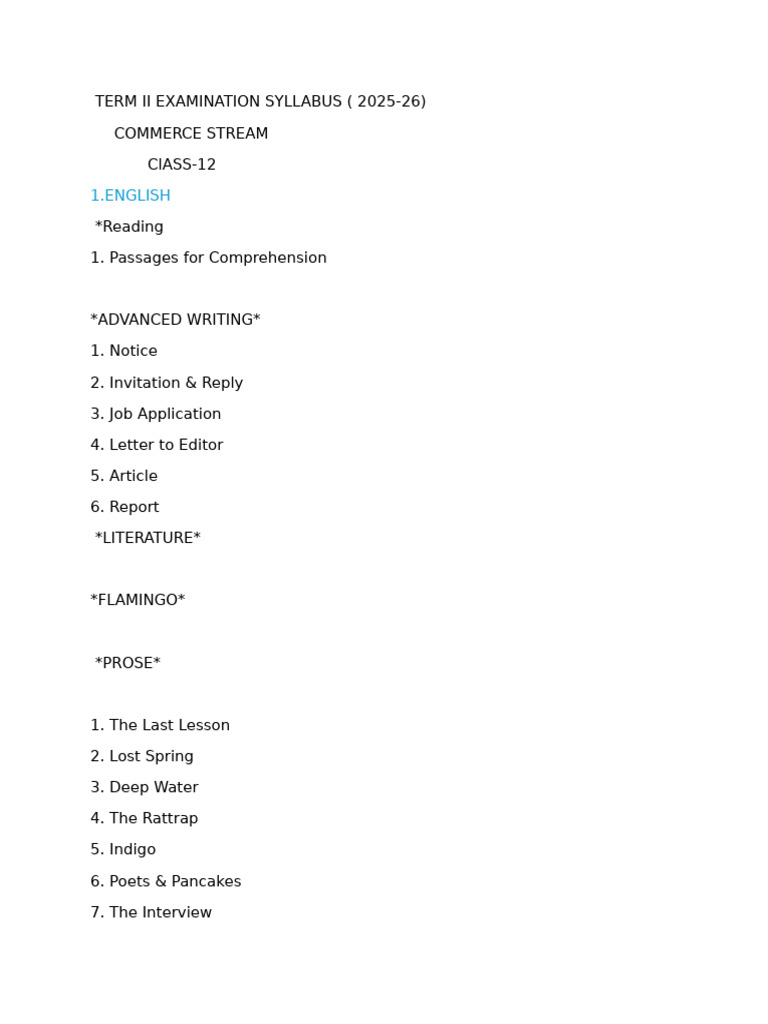 Commerce Syllabus Class 12 II Term | PDF