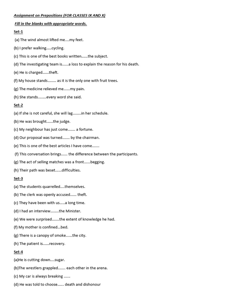 Assignment Prepositions | PDF