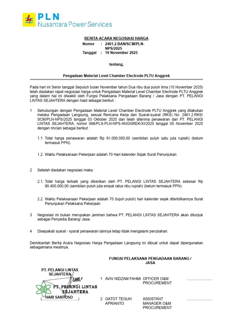 BA Nego Level Chamber Electrode PLTU Anggrek | PDF