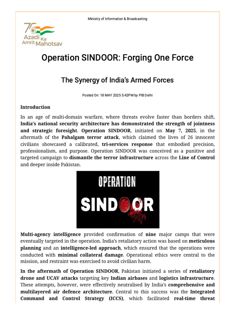 Operation SINDOOR: India’s Tri-Service Response | PDF | Military ...