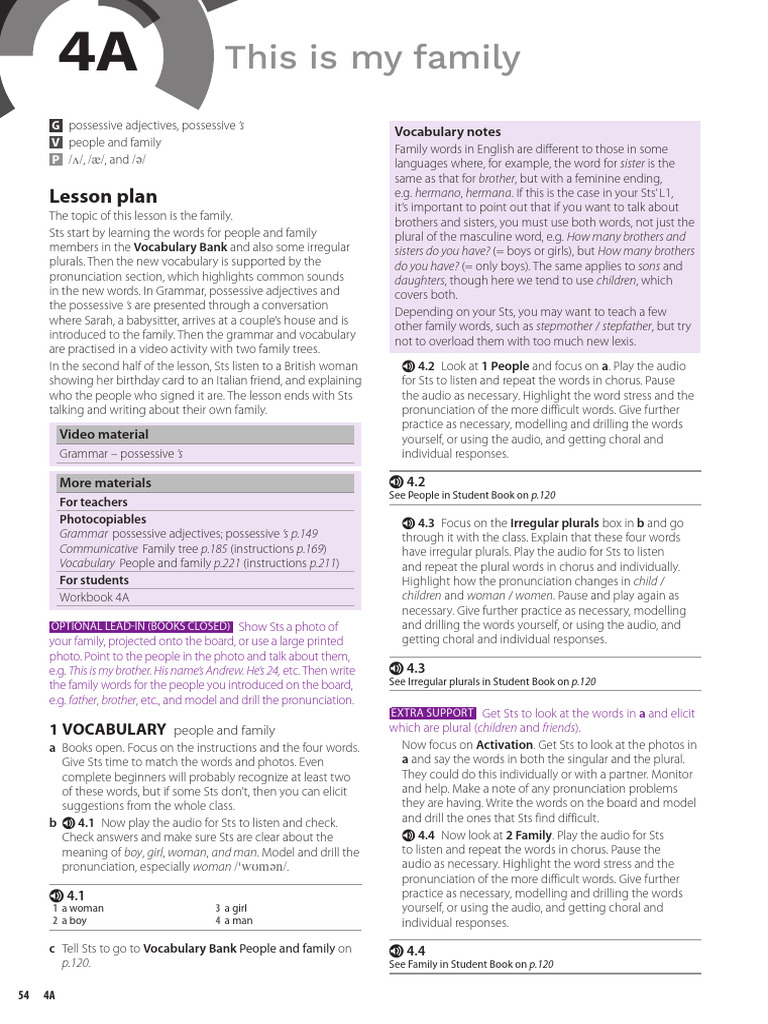 Family Vocabulary and Grammar Lesson Plan | PDF | English Language ...