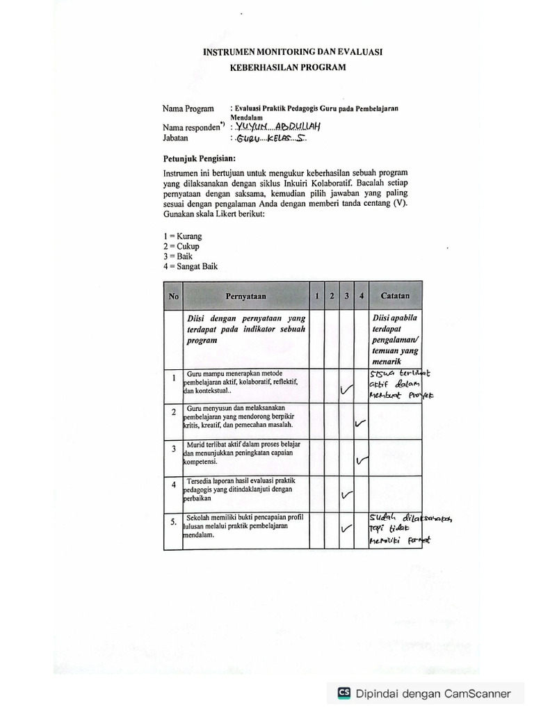 Instrumen Monitoring Dan Evaluasi Keberhasilan Program | PDF