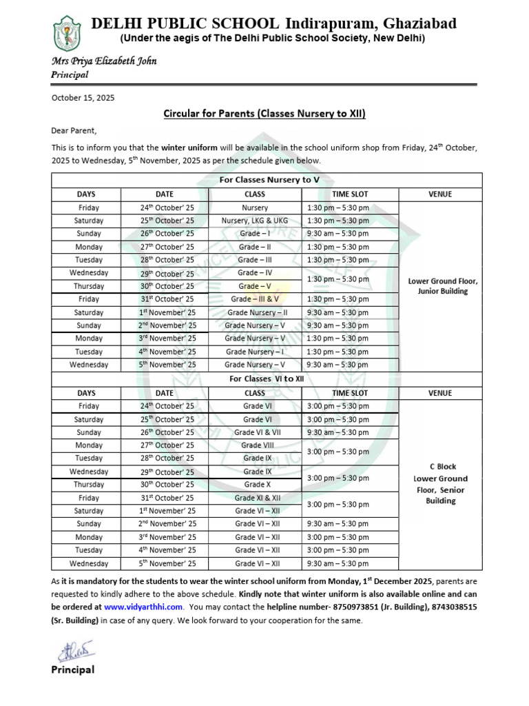 Winter Uniform Sale Schedule 2025 | PDF