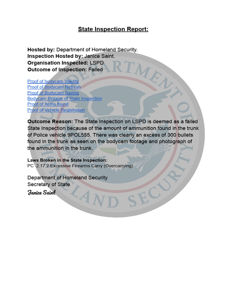 LSPD State Inspection Failure Report | PDF