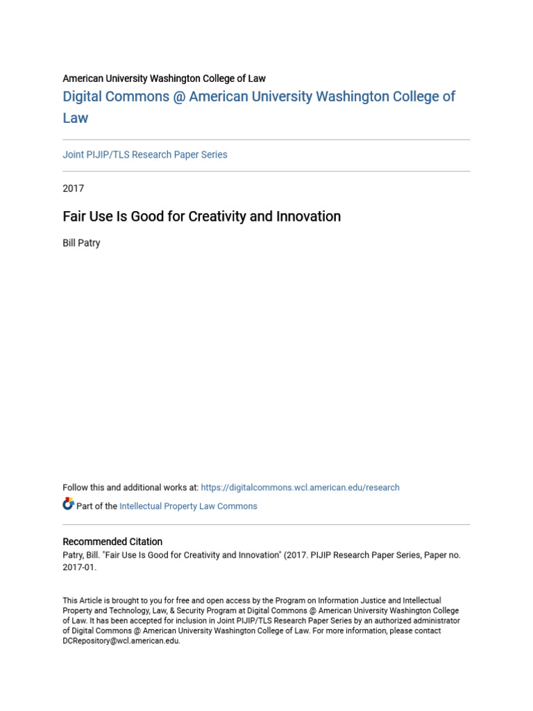 Fair Use Is Good For Creativity and Innovation | PDF | Fair Use | Copyright
