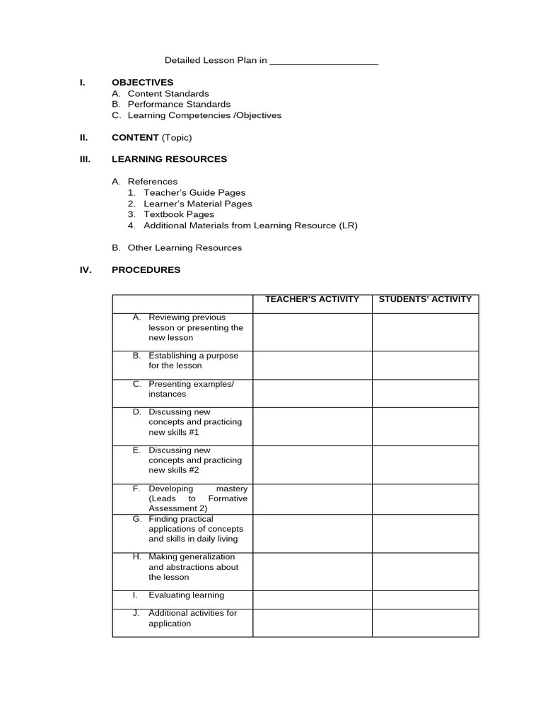 Detailed Lesson Plan Format | PDF