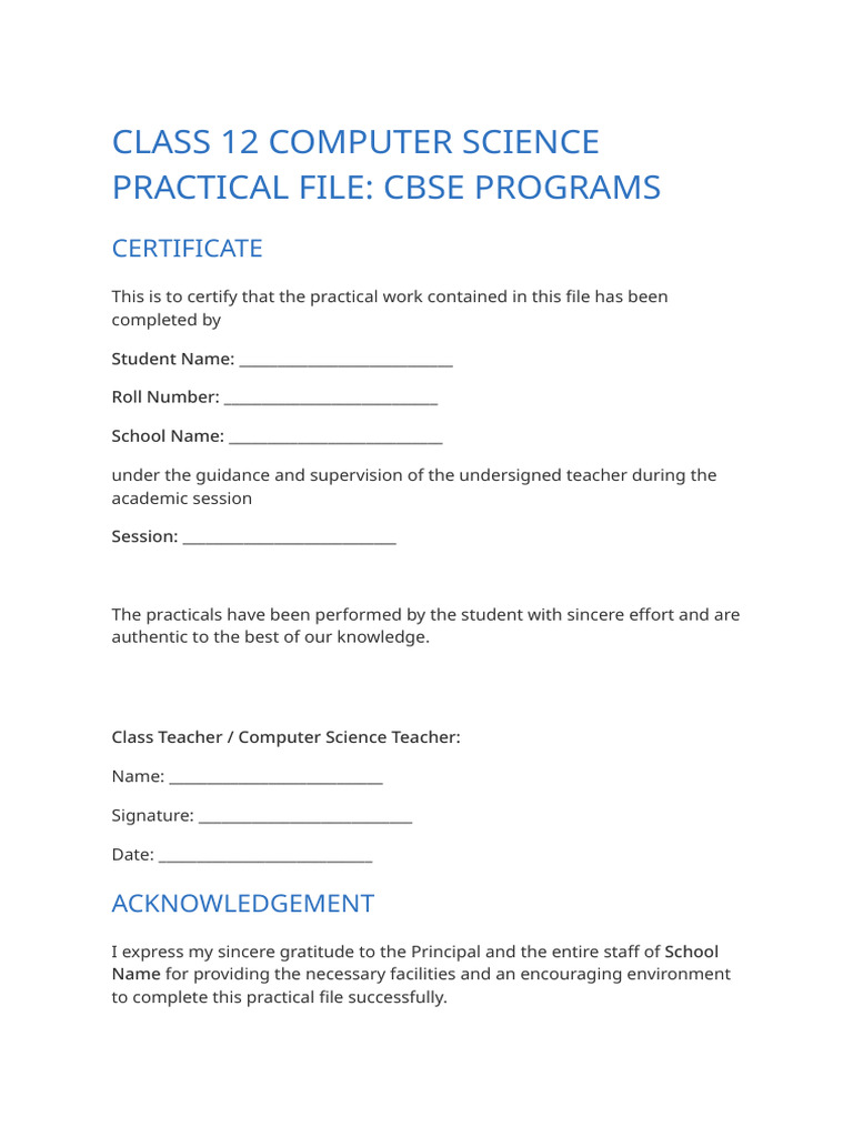 Class 12 CS Practical File (CBSE) | PDF | Matrix (Mathematics) | Computer Program