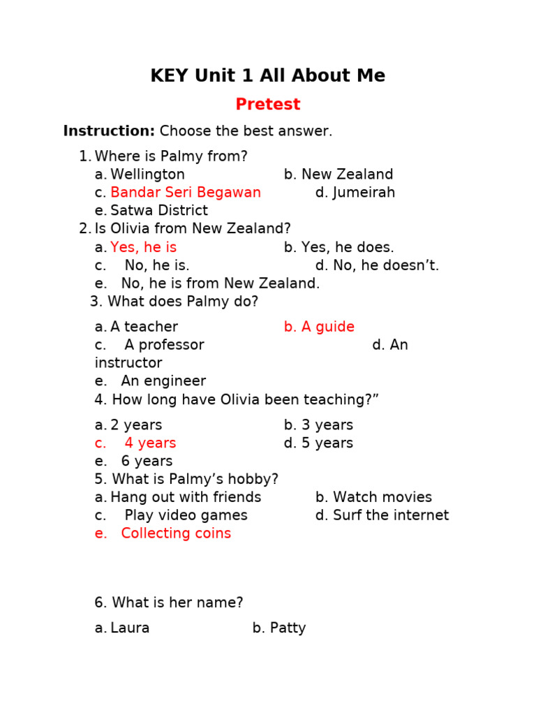 All About Me: Personal Info Quiz | PDF