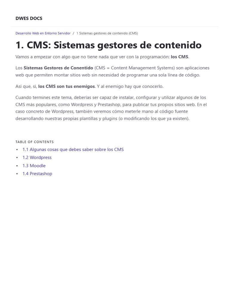 1 Sistemas Gestores de Contenido (CMS) - DWES DOCS | PDF