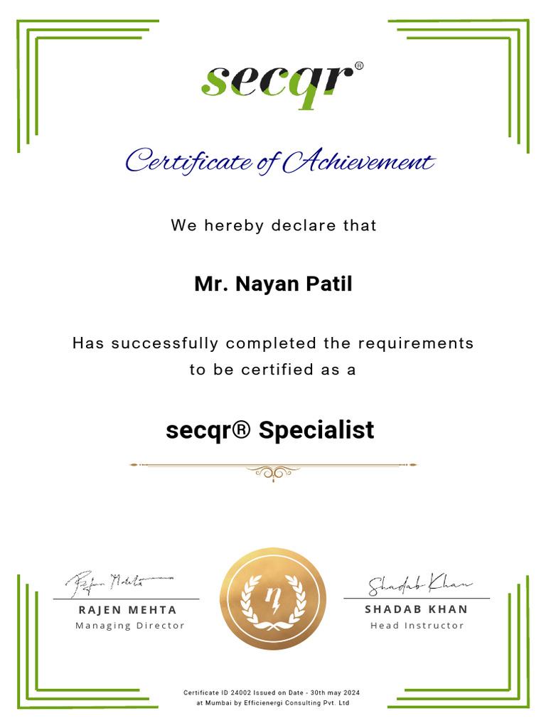 Mr. Nayan Patil - Secqr® Certified Engineer | PDF