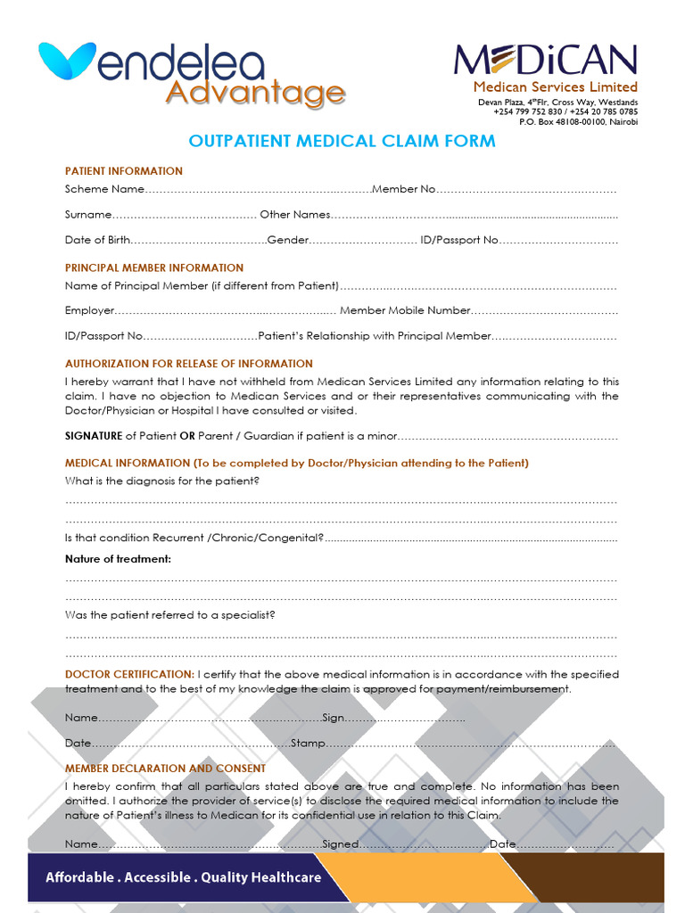 Medican Claim Form | PDF | Physician | Patient