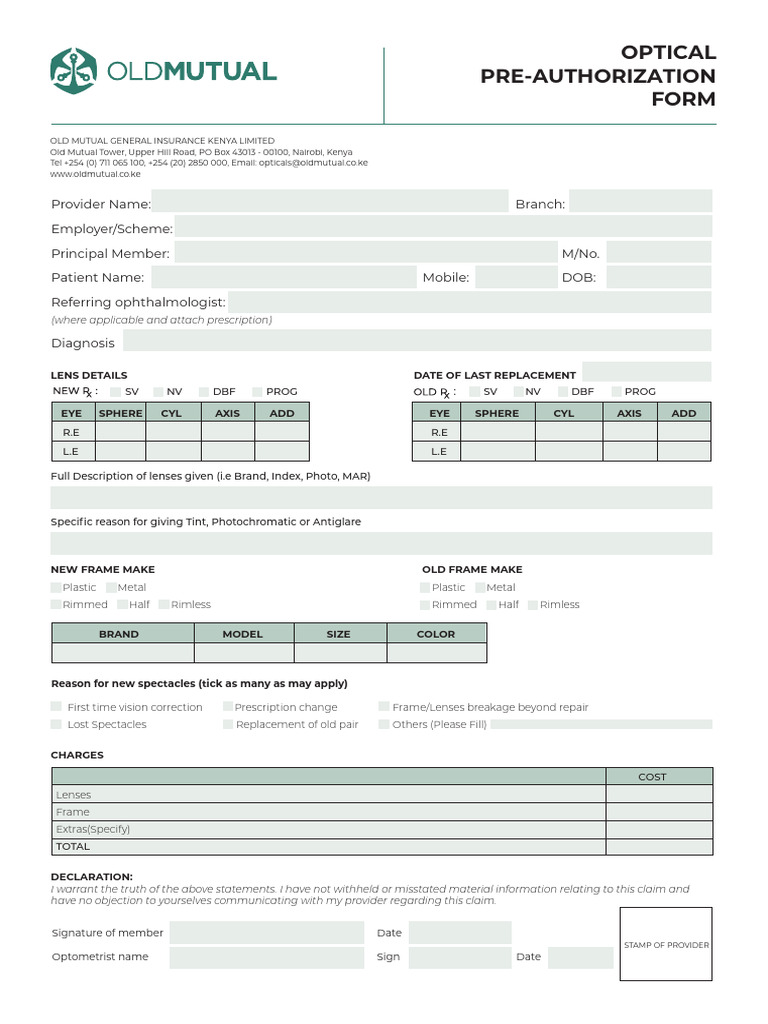 Old Mutual - Optical Pre-Authorization Form - 2022 | PDF | Human Eye | Lenses